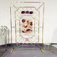 China WENDING Gold Diamond Lattice Floral Backdrop Wall – LED Octagonal Frame Wedding Stage for sale