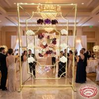 China WENDING Gold Diamond Lattice Floral Backdrop Wall – LED Octagonal Frame Wedding Stage for sale