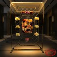 China WENDING Gold Diamond Lattice Floral Backdrop Wall – LED Octagonal Frame Wedding Stage for sale