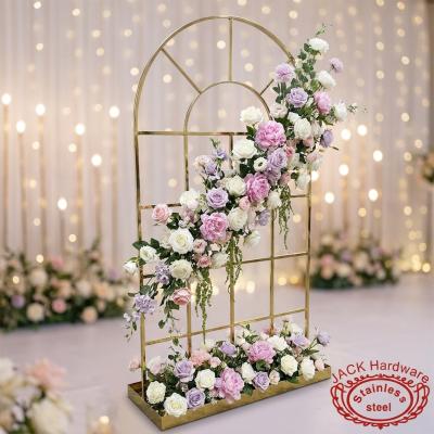 China WENDING Gold Arch Window Grid Floral Backdrop Frame – European Wedding Garden Stand for sale