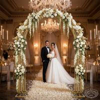 China WENDING Gold Multi-Line Arch Backdrop Frame – 5-Tube Layered Semicircle Wedding Arch for sale