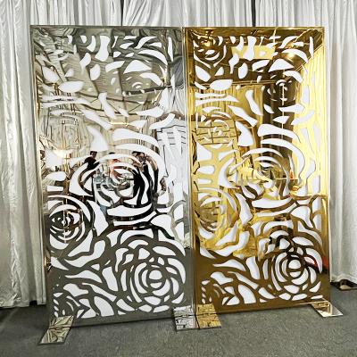 China WENDING Silver & Gold Mirror Rose Laser-Cut Backdrop Panel – Dual Color Wedding Screen for sale