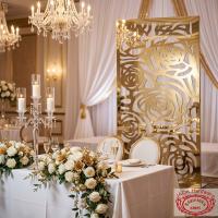China WENDING Silver & Gold Mirror Rose Laser-Cut Backdrop Panel – Dual Color Wedding Screen for sale