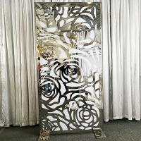 China WENDING Silver Mirror Rose Laser-Cut Backdrop Panel – Romantic Floral Screen Stand for sale