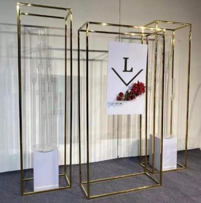 China WENDING Gold LED Crystal Column Pillar Backdrop Set – 3-Piece Luxury Wedding Stage for sale