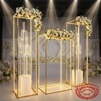 China WENDING Gold LED Crystal Column Pillar Backdrop Set – 3-Piece Luxury Wedding Stage for sale