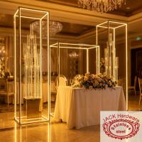 China WENDING Gold LED Crystal Column Pillar Backdrop Set – 3-Piece Luxury Wedding Stage for sale
