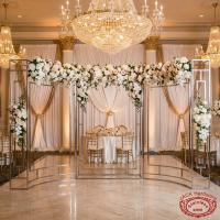 China WENDING Silver 5-Panel Arc Curved Backdrop Wall Frame Set – Wedding Stage Background for sale