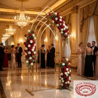 China WENDING Gold Multi-Layer Nested Gothic Arch Backdrop Frame – Wedding Ceremony Arch for sale