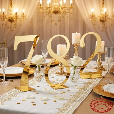 China WENDING Gold Calligraphy Number Standees – Champagne Mirror Wedding Table Markers for sale