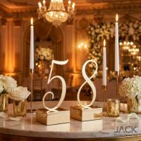 China WENDING Gold Calligraphy Number Standees – Champagne Mirror Wedding Table Markers for sale