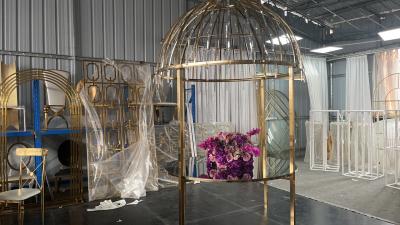 China WENDING Gold Birdcage Dome Gazebo Flower Pavilion – Grand Wedding Ceremony Arch Stand for sale