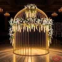 China WENDING Gold Birdcage Dome Gazebo Flower Pavilion – Grand Wedding Ceremony Arch Stand for sale