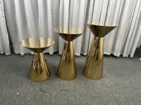 China WENDING Gold Double-Trumpet Hourglass Flower Vase Holder Set – 3-Piece Tiered Wedding Stand for sale