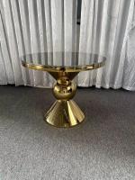 China WENDING Gold Double-Cone Ball-Center Cake Table – Dark Mirror Glass Round Wedding Display for sale