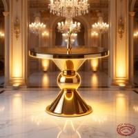 China WENDING Gold Double-Cone Ball-Center Cake Table – Dark Mirror Glass Round Wedding Display for sale