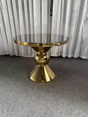 China WENDING Gold Hourglass Ball-Node Cake Table – Dark Glass Top Trumpet Base Wedding Display for sale