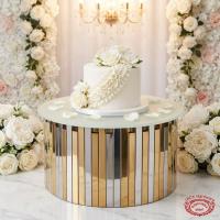 China WENDING Silver & Gold Dual-Color Cylinder Dessert Display Stand – Frosted Glass Compact Pedestal for sale