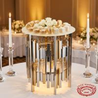 China WENDING Silver & Gold Dual-Color Cylinder Dessert Display Stand – Frosted Glass Compact Pedestal for sale