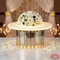 China WENDING Silver & Gold Dual-Color Cylinder Dessert Display Stand – Frosted Glass Compact Pedestal for sale