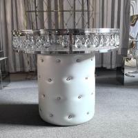 China Luxury Stainless Steel Round Dining Table with Crystal Tufted Base and Glass Top for sale
