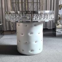 China Luxury Stainless Steel Round Dining Table with Crystal Tufted Base and Glass Top for sale