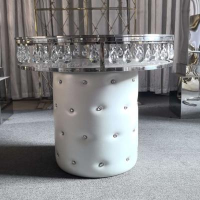 China Luxury Stainless Steel Round Dining Table with Crystal Tufted Base and Glass Top for sale