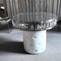 China Luxury Stainless Steel Round Dining Table with Crystal Tufted Base and Glass Top for sale