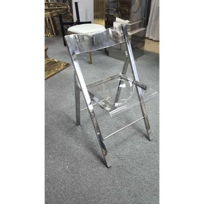 China Clear Acrylic Folding Chair with Polished Stainless Steel Frame for sale