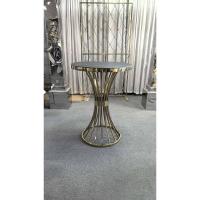 China Luxury Round Bar Table with Black Glass Top and Gold Hourglass Stainless Steel Base for Wedding Party and Hotel Lounge for sale