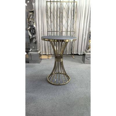 China Luxury Round Bar Table with Black Glass Top and Gold Hourglass Stainless Steel Base for Wedding Party and Hotel Lounge for sale