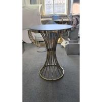 China Luxury Round Bar Table with Black Glass Top and Gold Hourglass Stainless Steel Base for Wedding Party and Hotel Lounge for sale