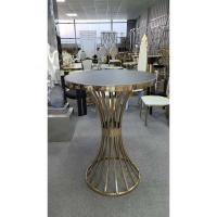 China Luxury Round Bar Table with Black Glass Top and Gold Hourglass Stainless Steel Base for Wedding Party and Hotel Lounge for sale