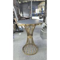China Luxury Round Bar Table with Black Glass Top and Gold Hourglass Stainless Steel Base for Wedding Party and Hotel Lounge for sale