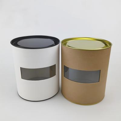 China Food grade custom packaging box, kraft paper can, metal lid, paper tube with custom PVC window for sale
