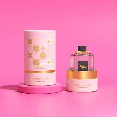 China Luxury perfume packaging: gold kraft paper box, round perfume bottle, paper tube gift box for sale