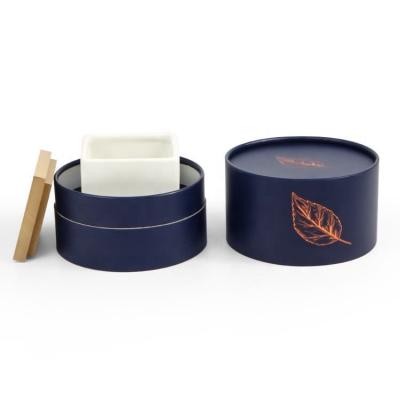 China Hollow square unique candle jar luxury packaging tube blue gift round paper box container for sale