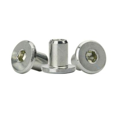 China Steel Nickel Plated Flat Head Hex Socket Barrel Nut M3 to M12 12.7mm Furniture Connector for sale