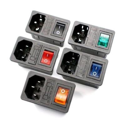 China IEC 320 C14 Red Light Rocker Switch Fused Fuse Inlet Male Connector Plug 125V 10A for sale