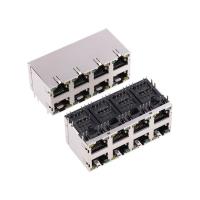China 8 Port RJ45 8P8C Female 2x4 Jack Connector with LED Light Gold Plated 1.5A for sale