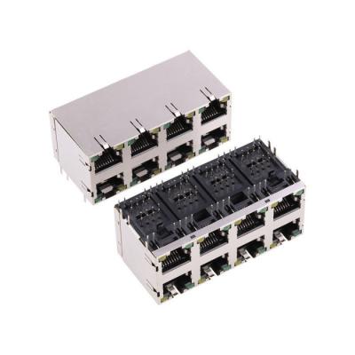 China 8 Port RJ45 8P8C Female 2x4 Jack Connector with LED Light Gold Plated 1.5A for sale