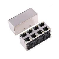 China 8 Port RJ45 8P8C Female 2x4 Jack Connector with LED Light Gold Plated 1.5A for sale