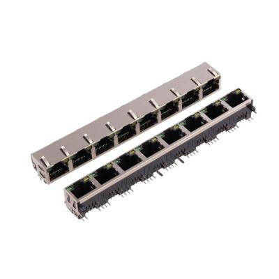China 8 Port RJ45 Female Jack Network Connector 8P8C Shielded with LED Light Gold Plated 1.5A for sale