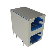China Dual Port RJ45 8P8C Female Right Angle DIP Connector Shielded 1.5A for sale