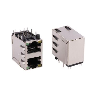 China Dual Port RJ45 8P8C Female Right Angle DIP Connector Shielded 1.5A for sale