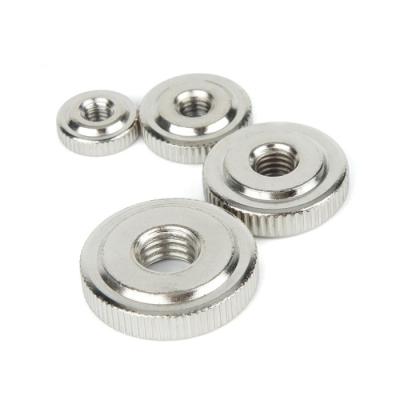 China 1/4-20 Steel Flat Knurled Nuts With Tapped Through Holes for sale
