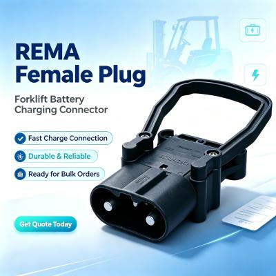 China Original REMA DIN320 Female Socket Battery Connector, 50/70/95mm² Cable, 320A 150VDC, Acid-Resistant Grey Housing, Forklift Charging Receptacle with Coding Pin & Auxiliary Pilot Contacts for sale