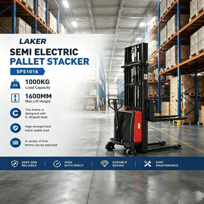 China Labor Saving 1 ton 1.6m Semi Electric Stacker for Warehouse Pallet Handling for sale