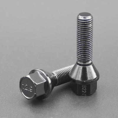 China M12x1.5 38mm Cone Seat Extended Wheel Bolt Grade 12.9 for BMW E Chassis Black Dual Coating for sale