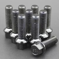 China Grade 12.9 R14 Extended Lug Bolt Shank 42mm M14x1.5 Dual Coating Black Finish for Audi Mercedes for sale